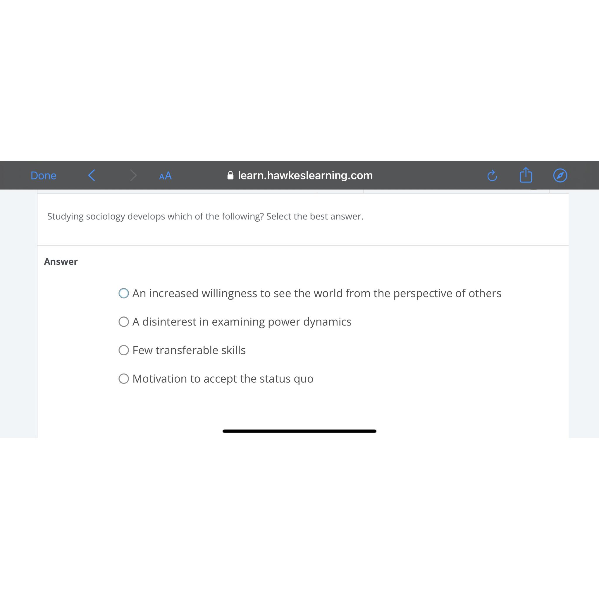 Solved DoneQ learn.hawkeslearning.comStudying sociology | Chegg.com
