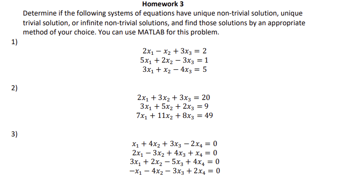 Solved Homework 3Determine if the following systems of | Chegg.com