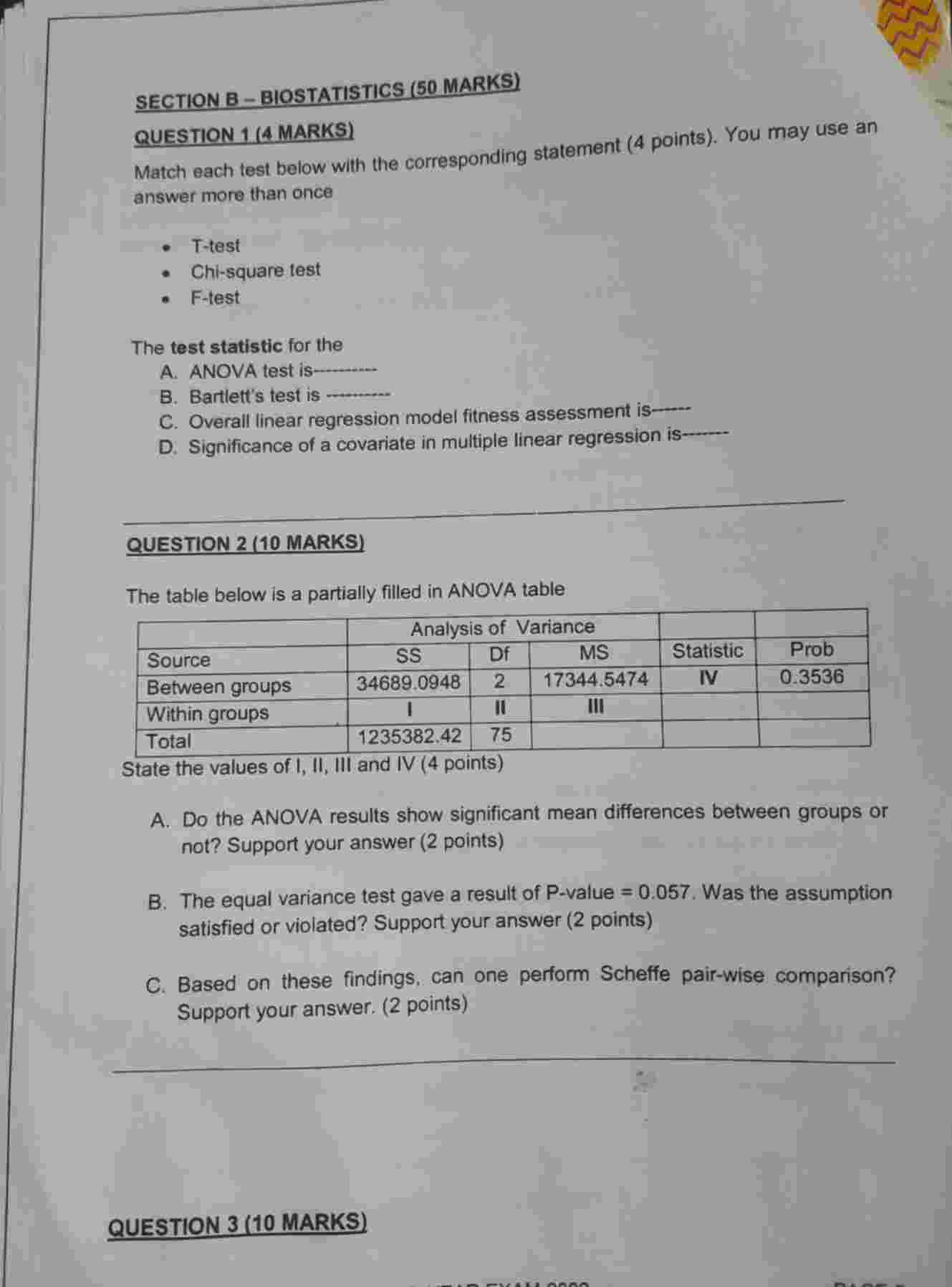 SECTION B - ﻿BIOSTATISTICS (50 ﻿MARKS)QUESTION 1 (4 | Chegg.com