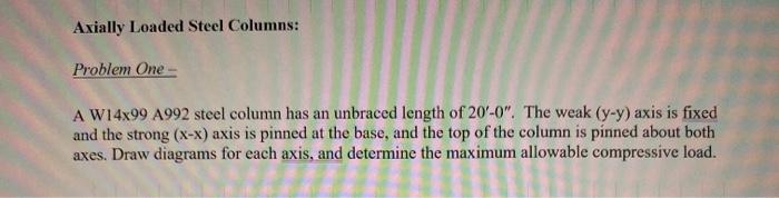 Solved Axially Loaded Steel Columns: Problem One - A W14x99 | Chegg.com