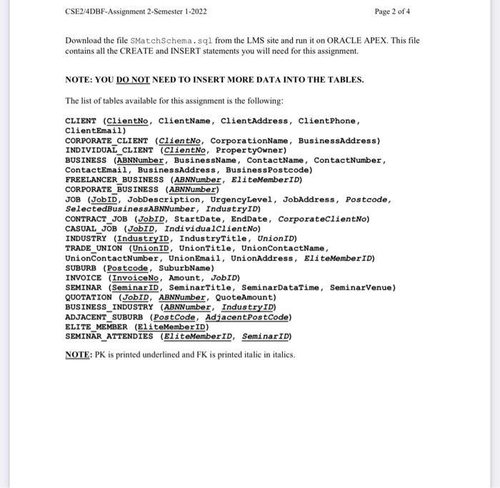 Solved CSE2/4DBF-Assignment 2-Semester 1-2022 Page 2 of 4 | Chegg.com