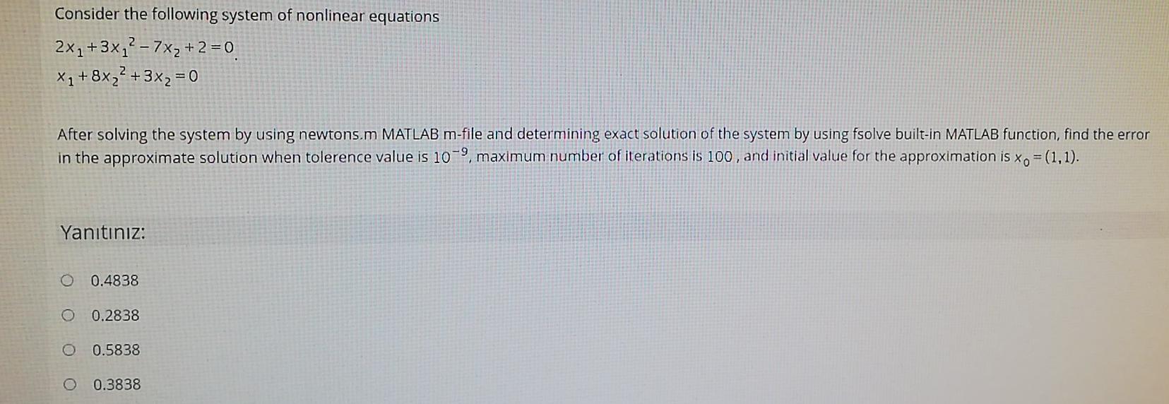 Consider the following system of nonlinear equations | Chegg.com