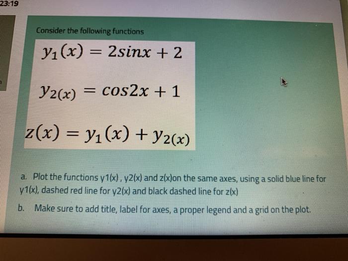 Solved 23:19 Consider the following functions y1(x) = 2sinx | Chegg.com