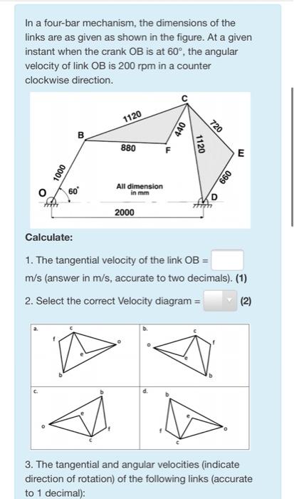 In a four-bar mechanism, the dimensions of the links | Chegg.com