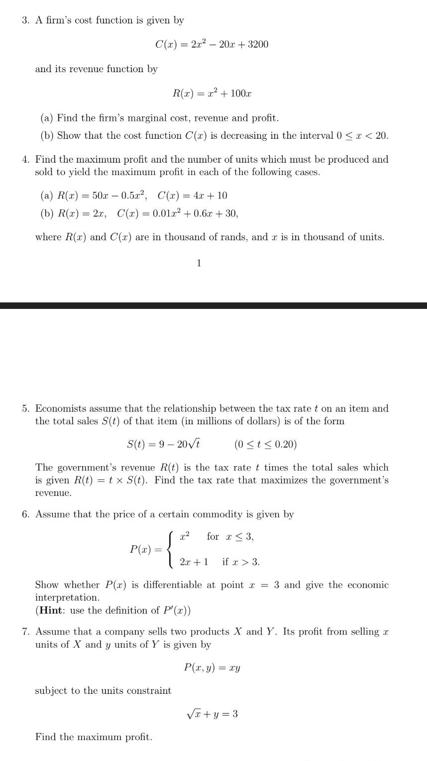 Solved 3. A firm's cost function is given by | Chegg.com