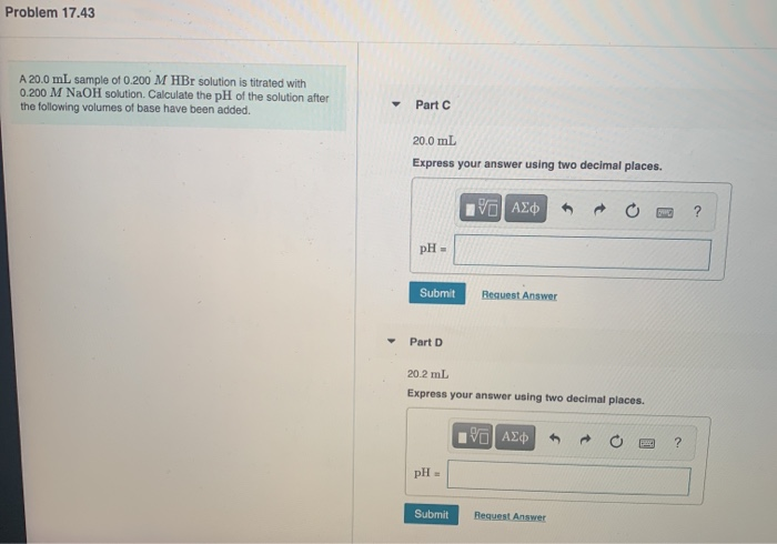 Solved A 20.0 mL sample of 0.200 M HBr solution is titrated | Chegg.com