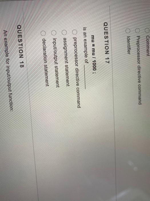 Solved Comment O Preprocessor directive command Identifier | Chegg.com