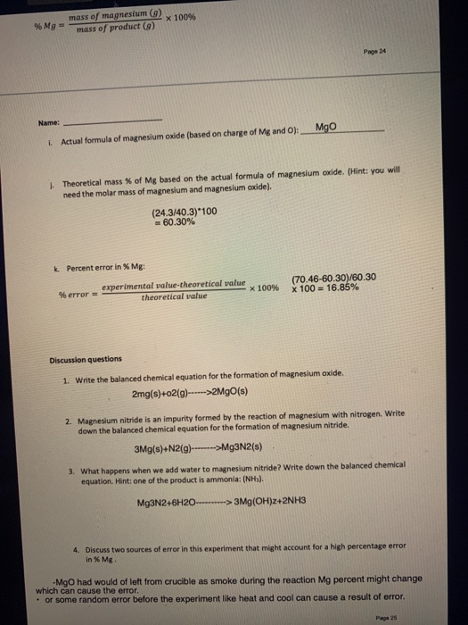 Name: Data Table: Table 1. Mass data for magnesium | Chegg.com