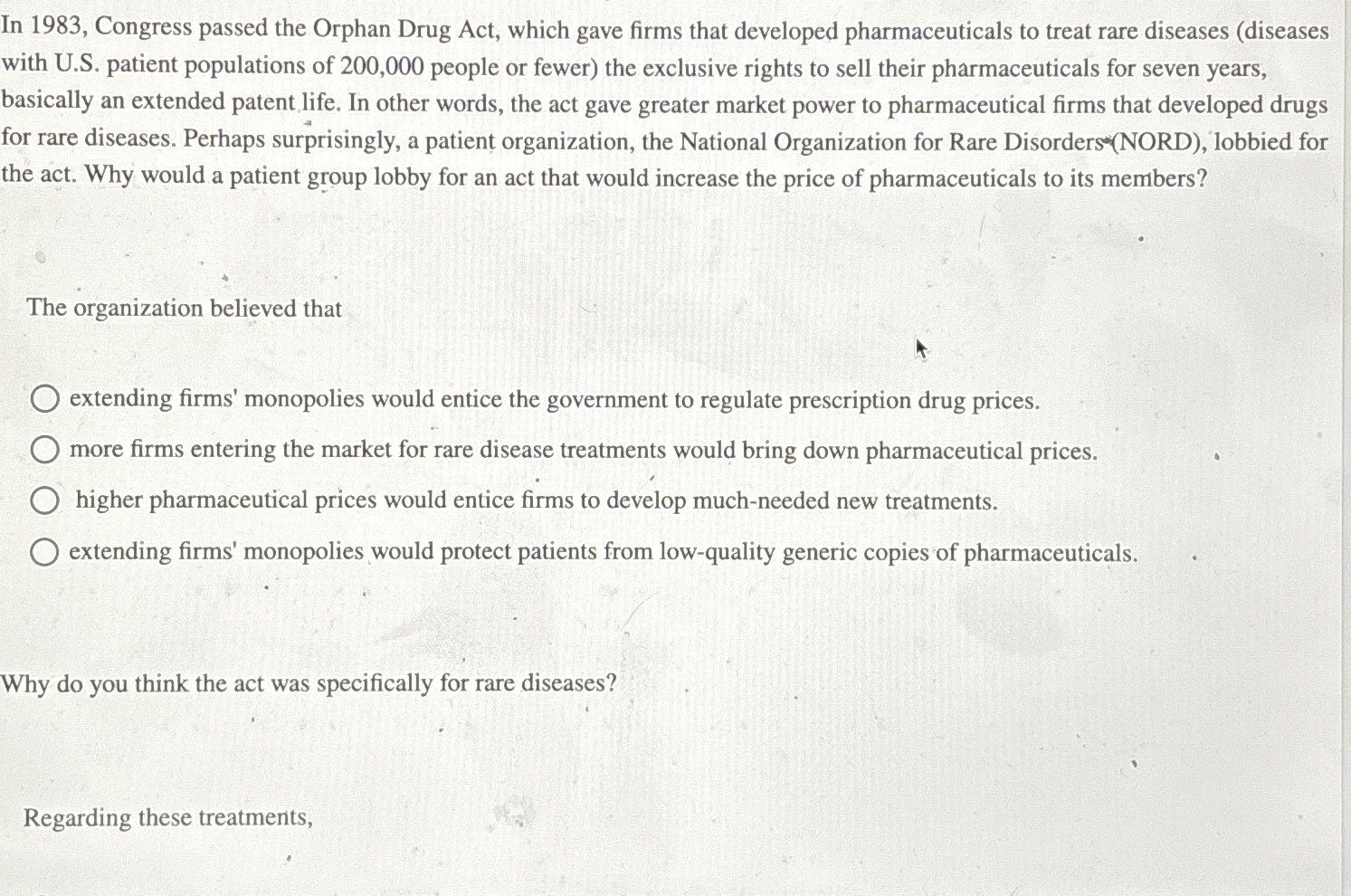 Solved In 1983, ﻿Congress passed the Orphan Drug Act, which | Chegg.com