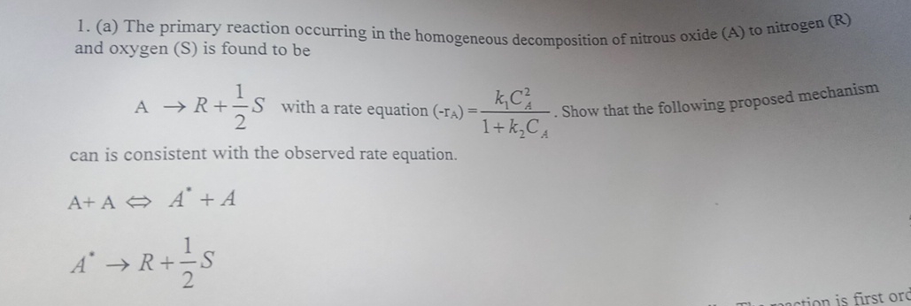 Solved (a) ﻿The primary reaction occurring in the | Chegg.com