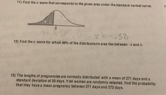 Solved 11) Find the Z-score that corresponds to the given | Chegg.com