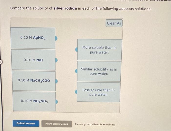 Solved Compare the solubility of silver iodide in each of | Chegg.com