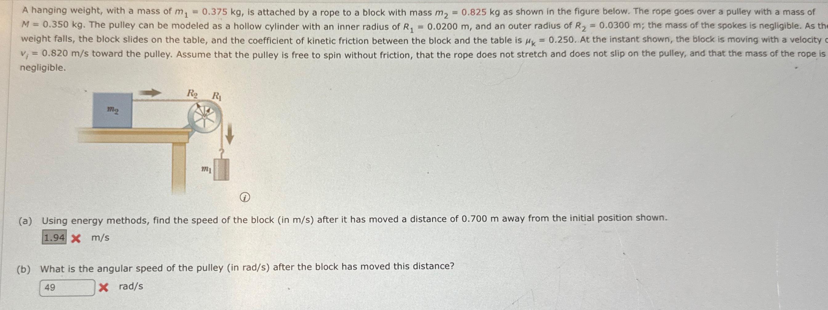 negligible.(a) ﻿Using energy methods, find the speed | Chegg.com