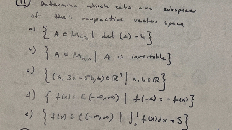 Solved (11) ﻿Detemine which sets are subspaces of their | Chegg.com