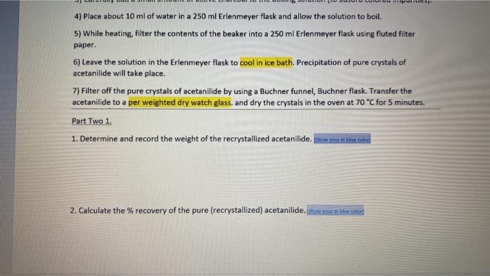 Solved Part one: Glassware: 250mi beaker watch glans | Chegg.com