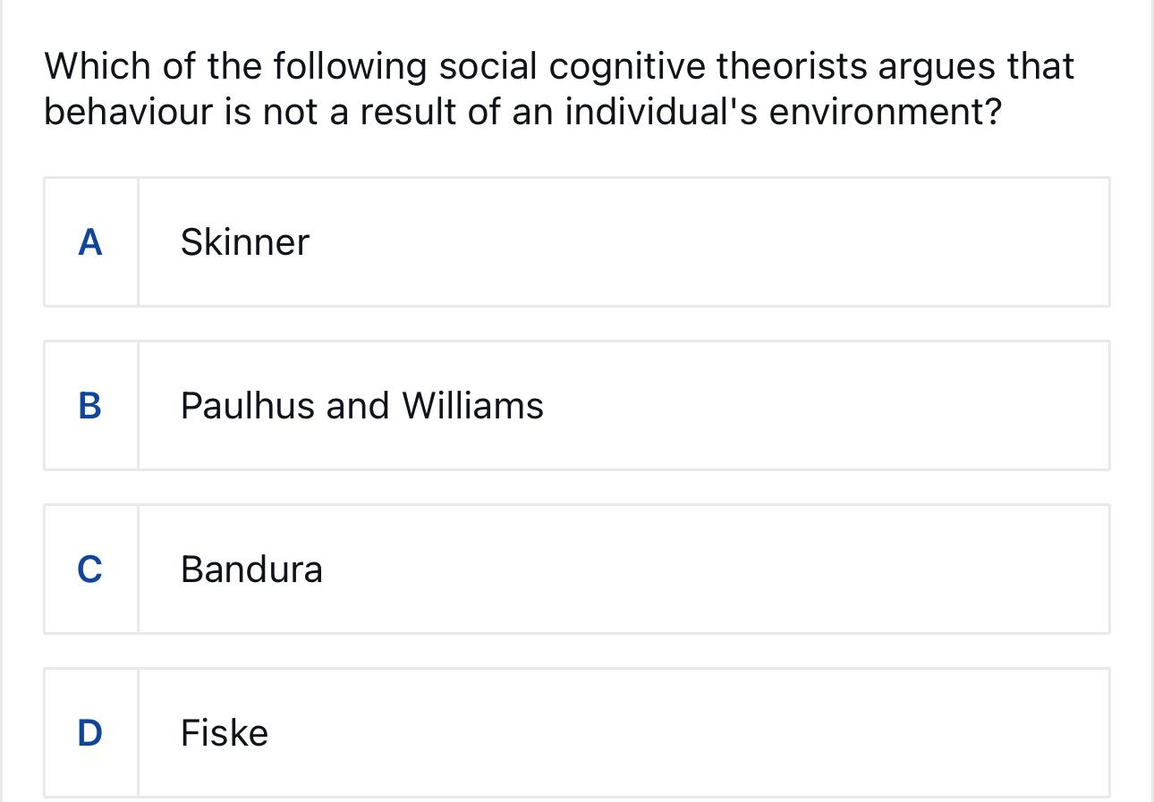 Solved Which of the following social cognitive theorists | Chegg.com