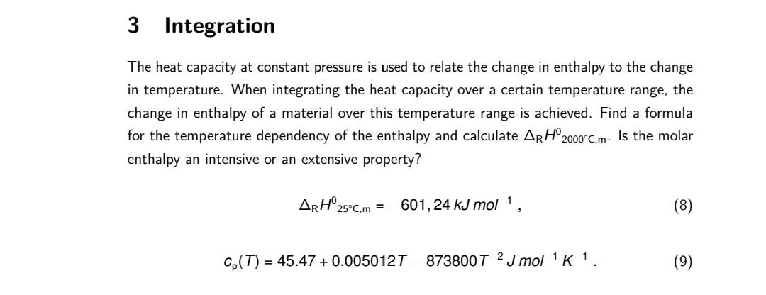 Solved 3 Integration The heat capacity at constant pressure | Chegg.com