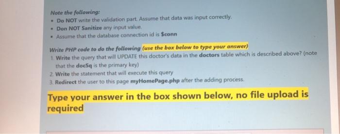 Solved Given the following MySQL table doctors (The Primary | Chegg.com
