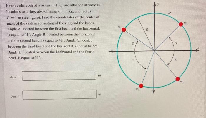 Solved M R Four beads, cach of mass m = 1 kg, are attached | Chegg.com