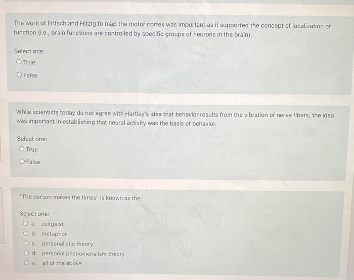 Solved The work of Fritsch and Hitzig to map the motor | Chegg.com