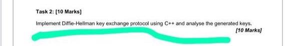 Solved Task 2: [10 Marks) Implement Diffie-Hellman key | Chegg.com