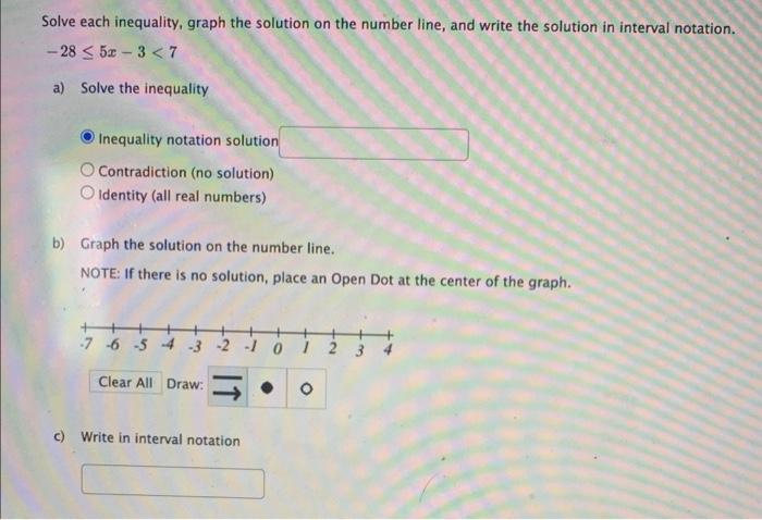 Solved Solve each inequality, graph the solution on the | Chegg.com | Chegg.com
