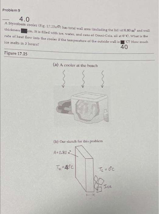 Solved Problem 9 4.0 A Styrofoam cooler (Fig. 17.25a) has | Chegg.com