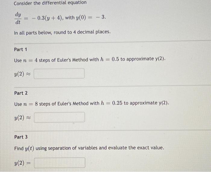 Solved Consider the differential equation dy = 3. - 0.3(y + | Chegg.com