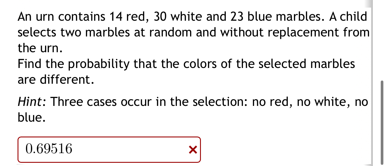 Solved An urn contains 14 ﻿red, 30 ﻿white and 23 ﻿blue | Chegg.com