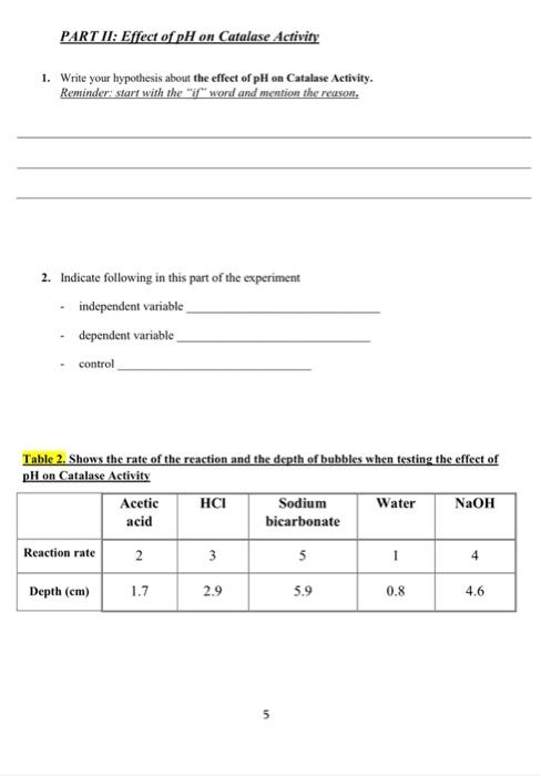 Solved PART II: Effect of pH on Catalase Activity 1. Write | Chegg.com