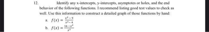 Solved 12. Identify any x-intercepts, y-intercepts, | Chegg.com