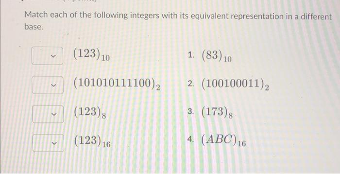 Solved Match each of the following integers with its | Chegg.com
