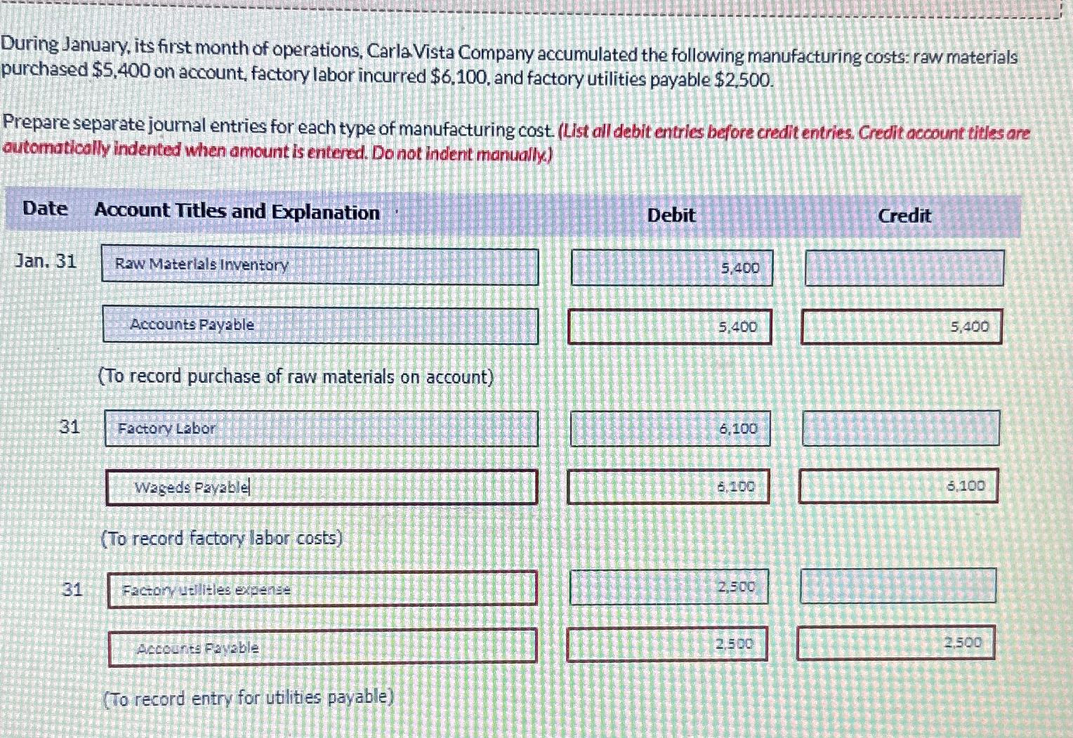 Solved During January, its first month of operations, Carla | Chegg.com