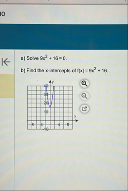 Solved a) ﻿Solve 9x2 16=0.b) ﻿Find the x-intercepts of | Chegg.com