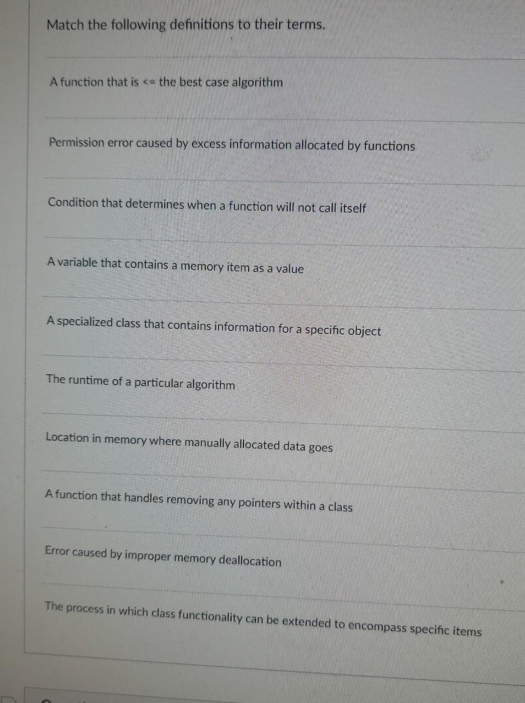 Solved Match the following definitions to their terms. A | Chegg.com