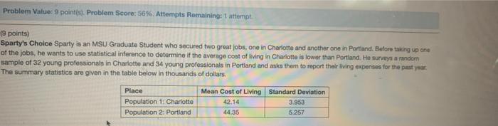 Solved Problem Value: 9 points. Problem Score: 58%. Attempts | Chegg.com
