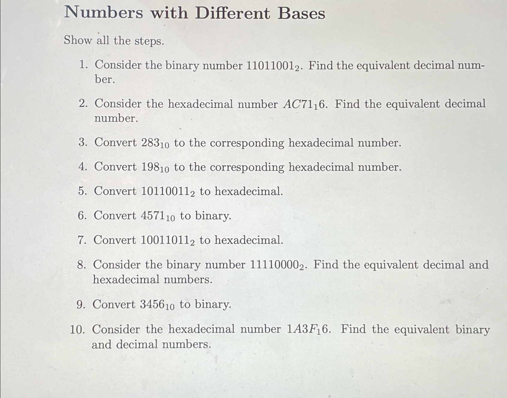 Numbers with Different BasesShow all the | Chegg.com