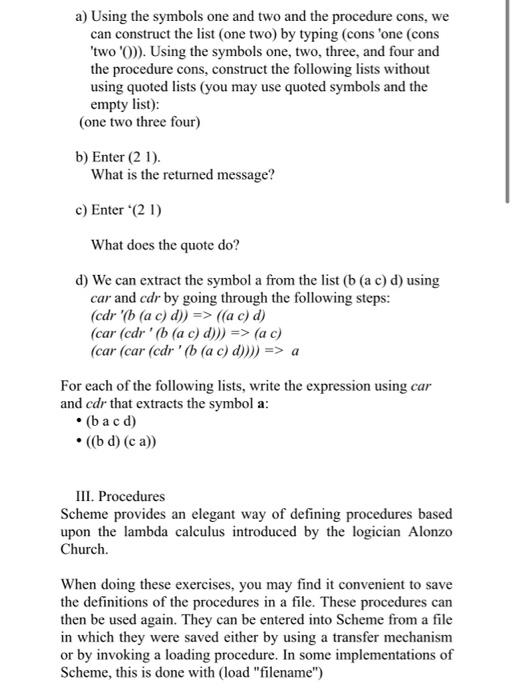 Solved d) We can extract the symbol a from the list (b (a c) | Chegg.com