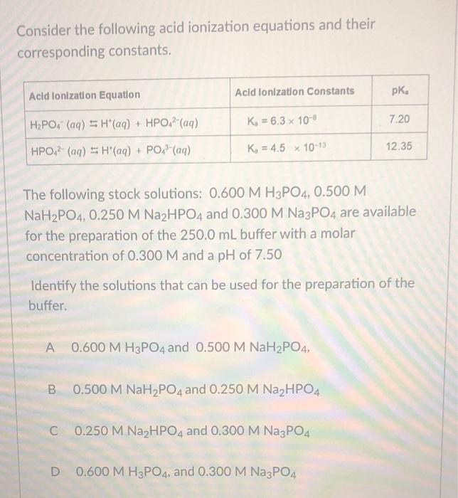 Solved Consider the following acid ionization equations and | Chegg.com