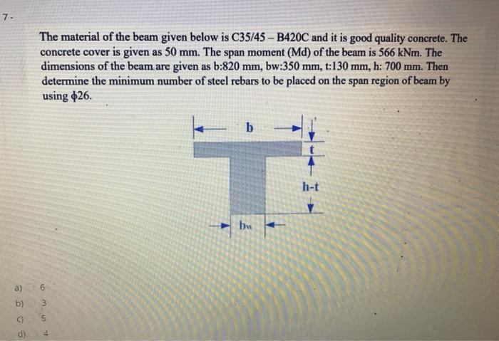 Solved 7. The material of the beam given below is C35/45 - | Chegg.com