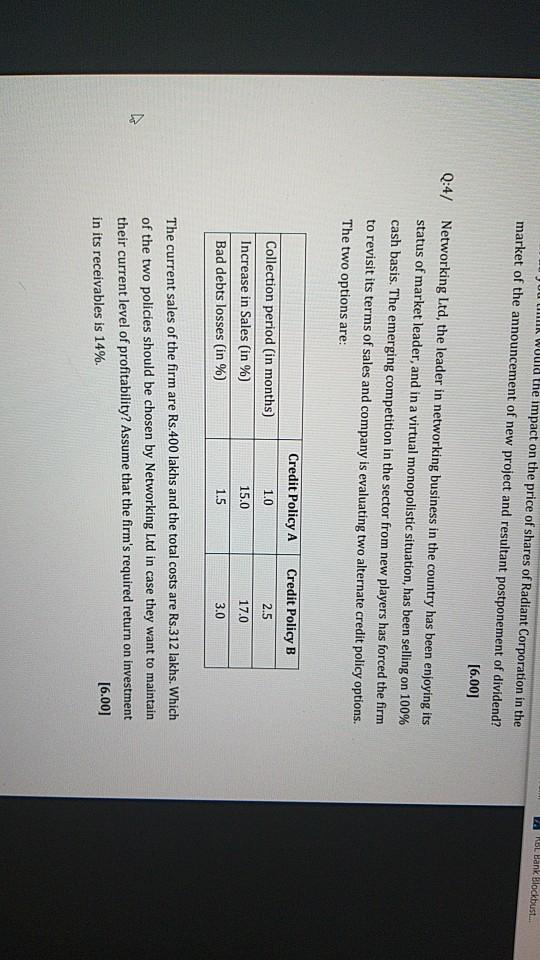 LBL Bank Blockbust. UU UN Would the impact on the | Chegg.com
