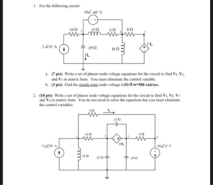 Solved 1. For the following circuit: 102 60° V o 220A +-1922 | Chegg.com