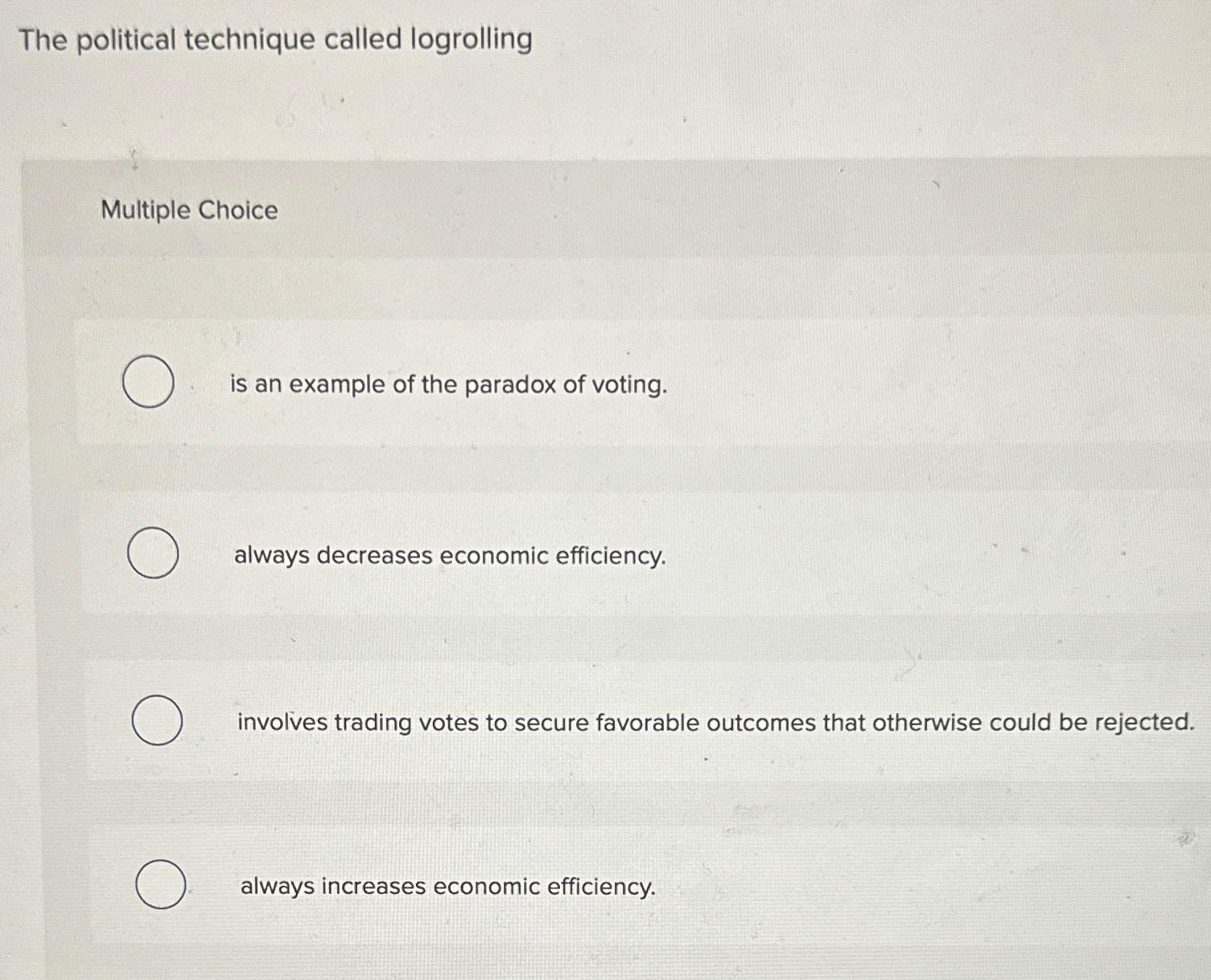 Solved The political technique called logrollingMultiple | Chegg.com