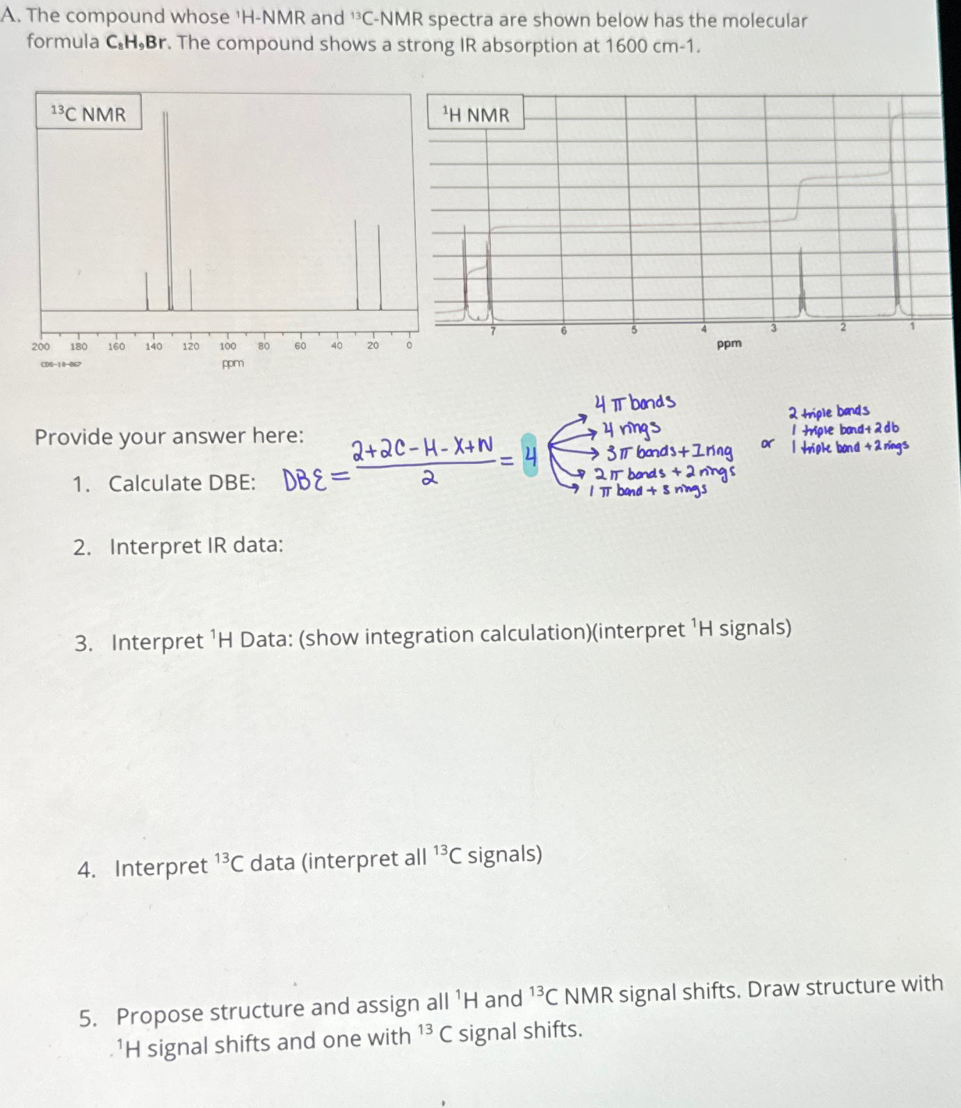 Solved A. ﻿The compound whose ?1H-NMR ﻿and ?13C-NMR spectra | Chegg.com