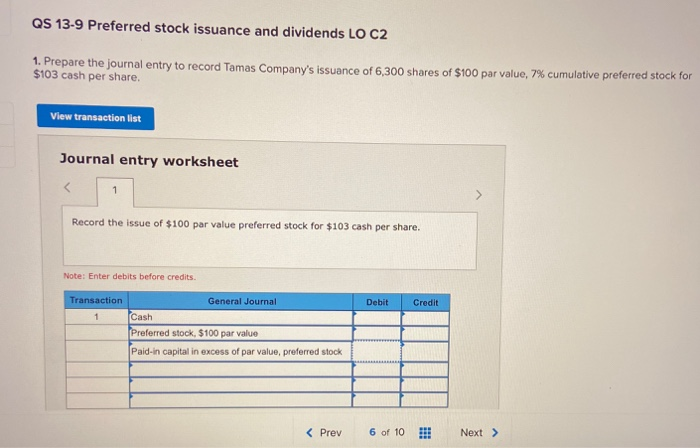 Solved QS 13-9 Preferred stock issuance and dividends LO C2 | Chegg.com