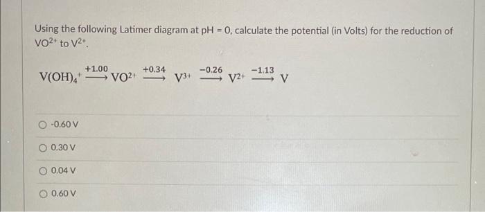 Solved Using the following Latimer diagram at pH=0, | Chegg.com