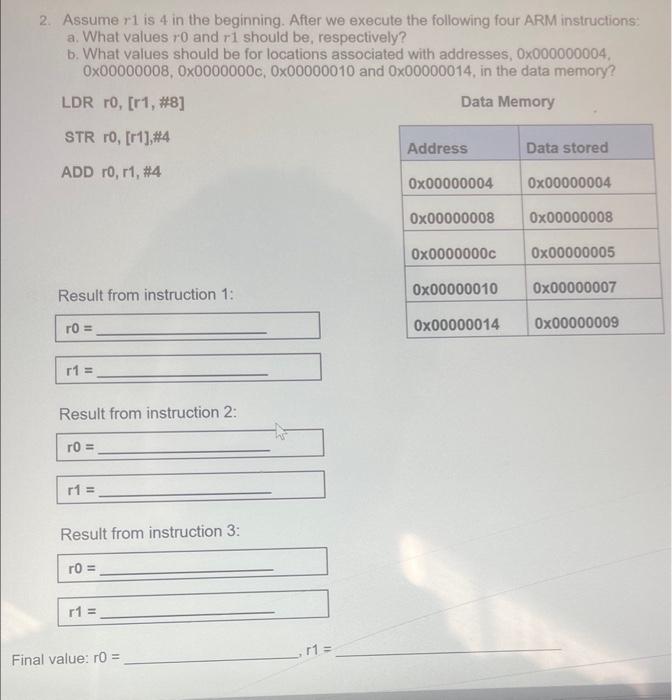 Solved 2. Assume r1 is 4 in the beginning. After we execute | Chegg.com