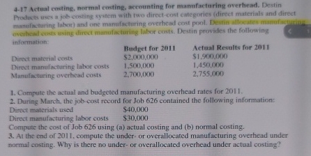 Solved 4-17 ﻿Actual costing, normal costing, accounting, for | Chegg.com