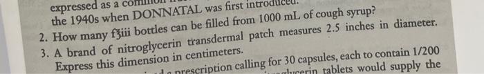 Solved the 1940 s when DONNATAL was first in 1000 mL of | Chegg.com