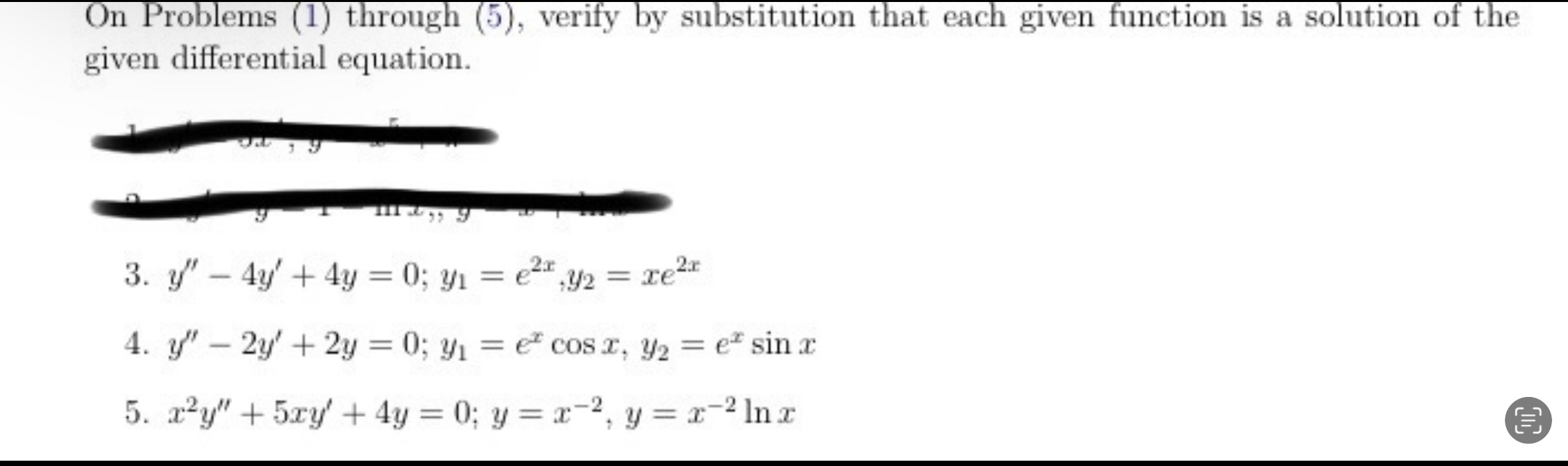 Solved On Problems (1) ﻿through (5), ﻿verify by substitution | Chegg.com